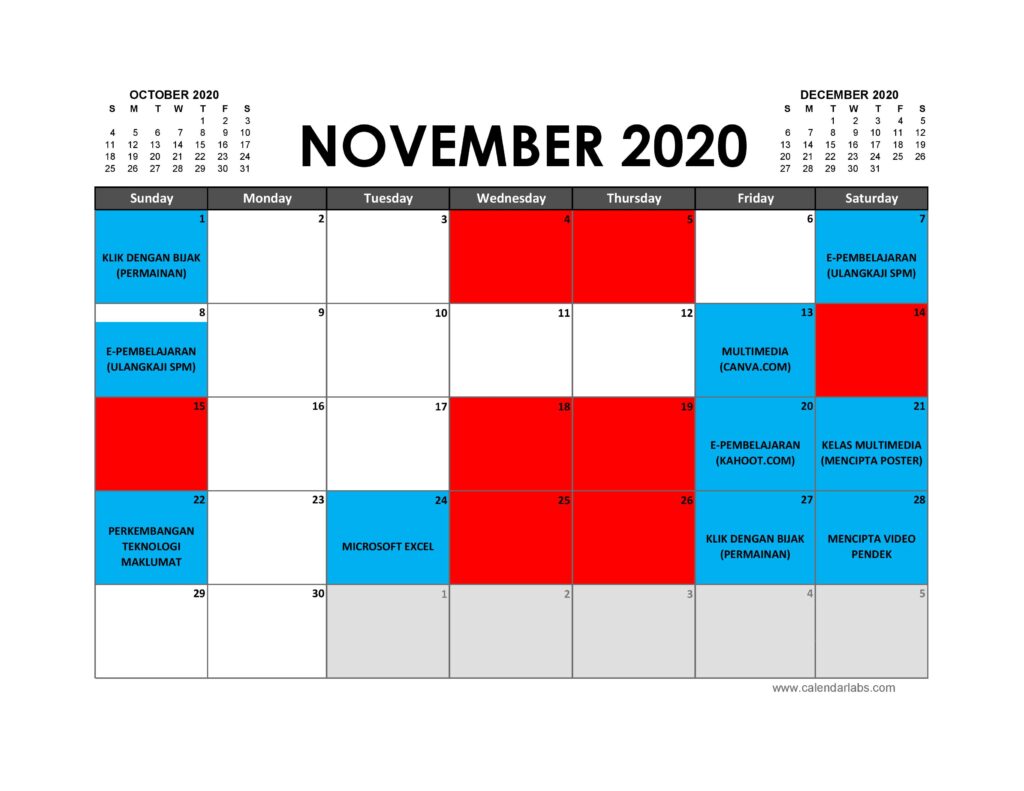JADUAL AKTIVITI NOVEMBER 2020 PIK PEDAS – NADI Pedas
